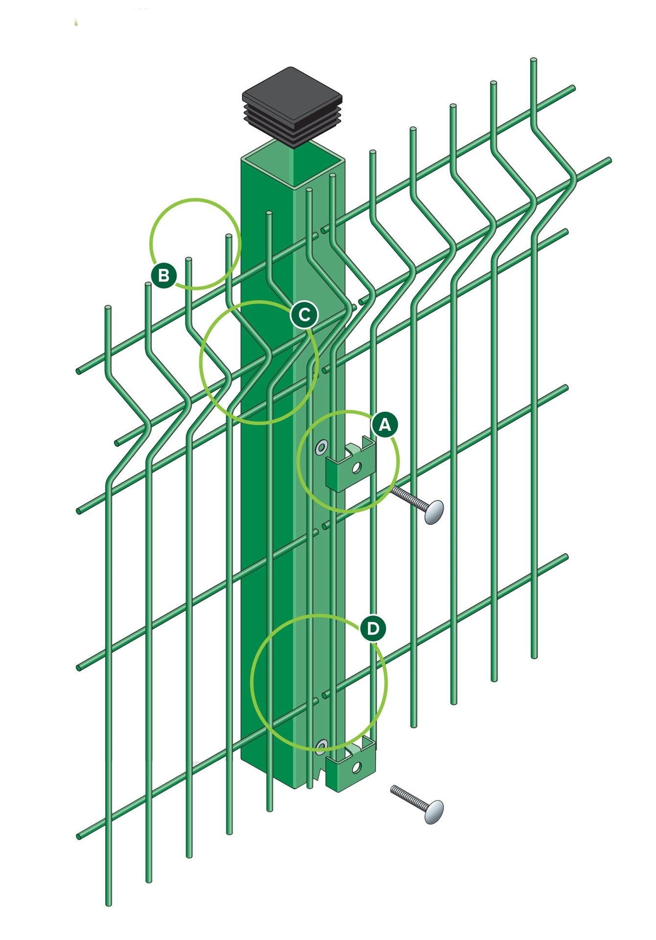 2.4m x 60mm x 60mm Green Post (for 1.8m system)